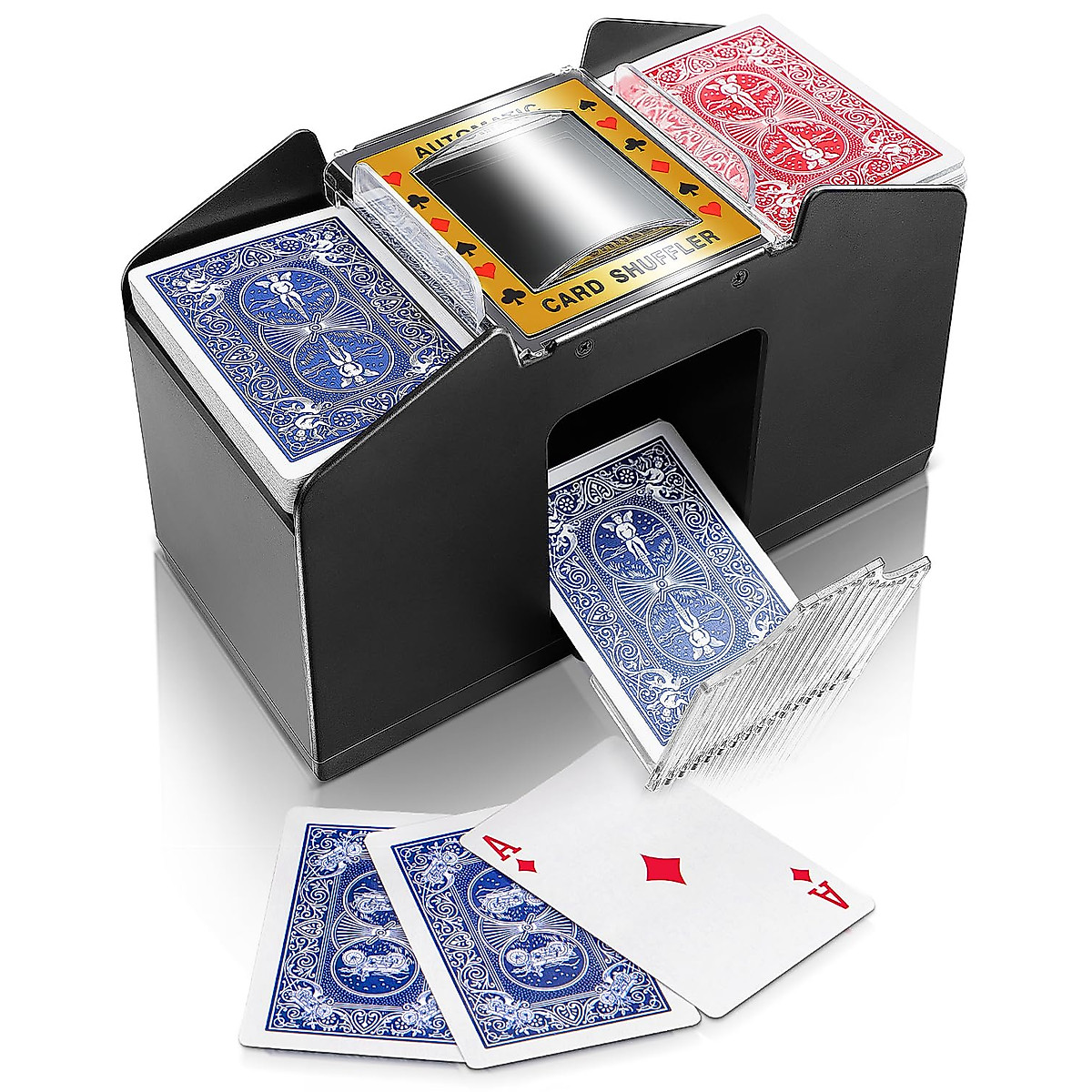 ARTISHION Automatic Card Shuffler - 1-4 Deck, Poker Shuffler Machine, Casino Card Electric Shuffler, Lower Noise Playing Card Shuffler for UNO, Phase 10, Skip Bo Card Games,Sleeved Card