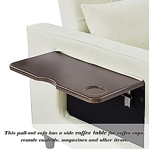 3 in 1 Convertible Sofa Bed Pull Out Couch Sleeper Modern Velvet Loveseat Couch Futon Sofá Bed w/Reclining Backrest,Side Coffee Table,2 Pillows,Lounge Sofa for Living Room Apartment Home Office,White