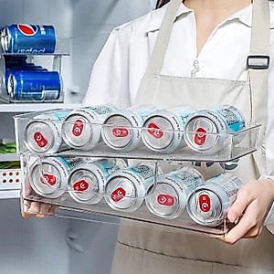 2 Tier Auto Rolling Soda Can Organizer for Refrigerator Freezer & Countertop Pantry Cabinets Beverage Dispenser Rack Clear BPA-FREE Plastic Stacking Container, Clear Transparent Plastic