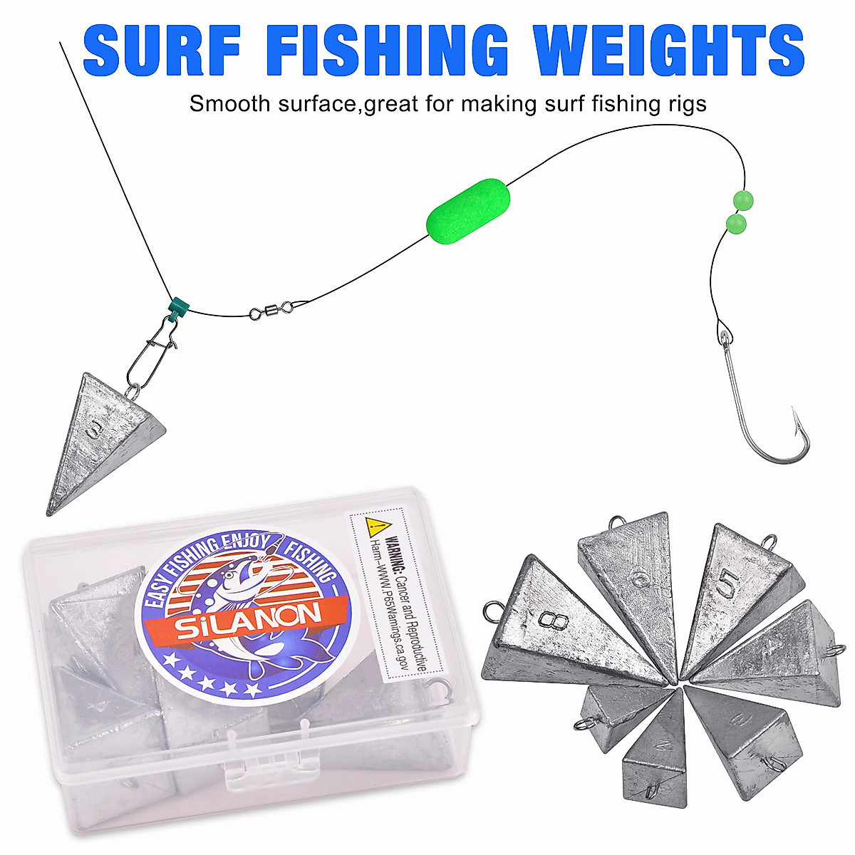 Pyramid Sinkers Fishing Weights Fishing Sinker Weights Pyramid Weights Surf Fishing Weights Saltwater Ocean Fishing Gear Tackle 1oz 2oz 3oz 4oz 5oz 6oz 8oz