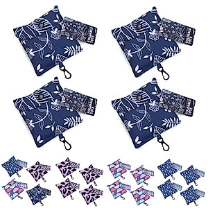 Reuseable Shopping Bags 4 Pack Grocery Foldable Tote Bag Groceries Folding Bag For Life Shopper Tote Bags Bulk, Blue Lilac, Medium