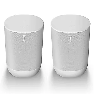 Sonos Move - Battery-Powered Smart Wi-Fi and Bluetooth Speaker with Alexa Built-in - Lunar White (2-Pack)