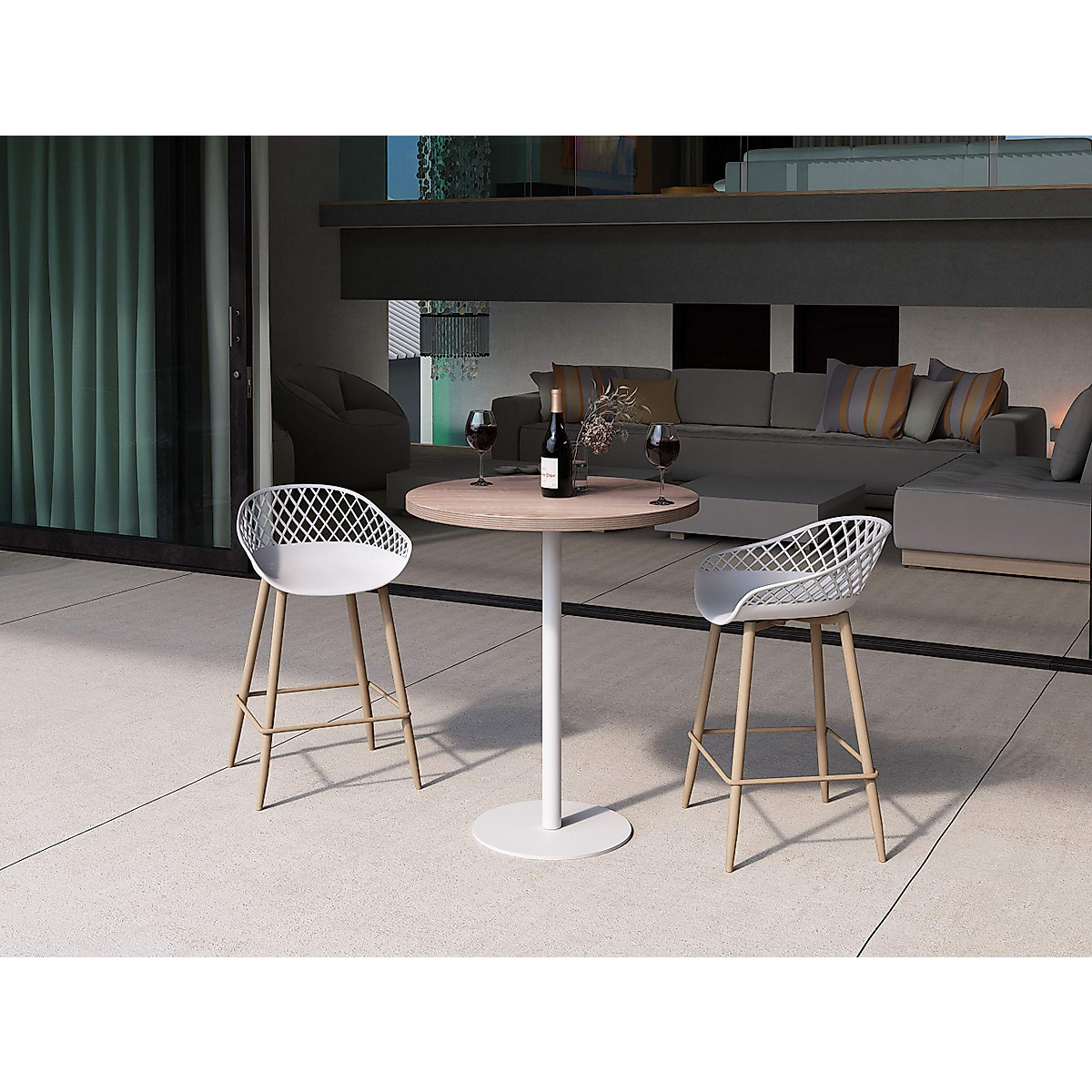 Kurv Counter Stool, Set of 2, White, Indoor/Outdoor, Patio Stools, Bar Stools