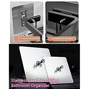 3-Tier Corner Shower Caddy,Bathroom Corner Shelves, Stainless Steel No-drilling Bathroom Organizer,Shower Shampoo Organizer Storage Rack Holder for Toilet Accesso,6 Metal Hooks with Caps(Black)