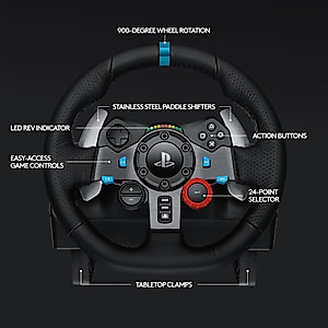 Logitech G29 Driving Force Racing Wheel and Floor Pedals, Real Force Feedback, Stainless Steel Paddle Shifters, Leather Steering Wheel Cover, Adjustable Floor Pedals, UK-Plug, PS4/PS3/PC/Mac – Black
