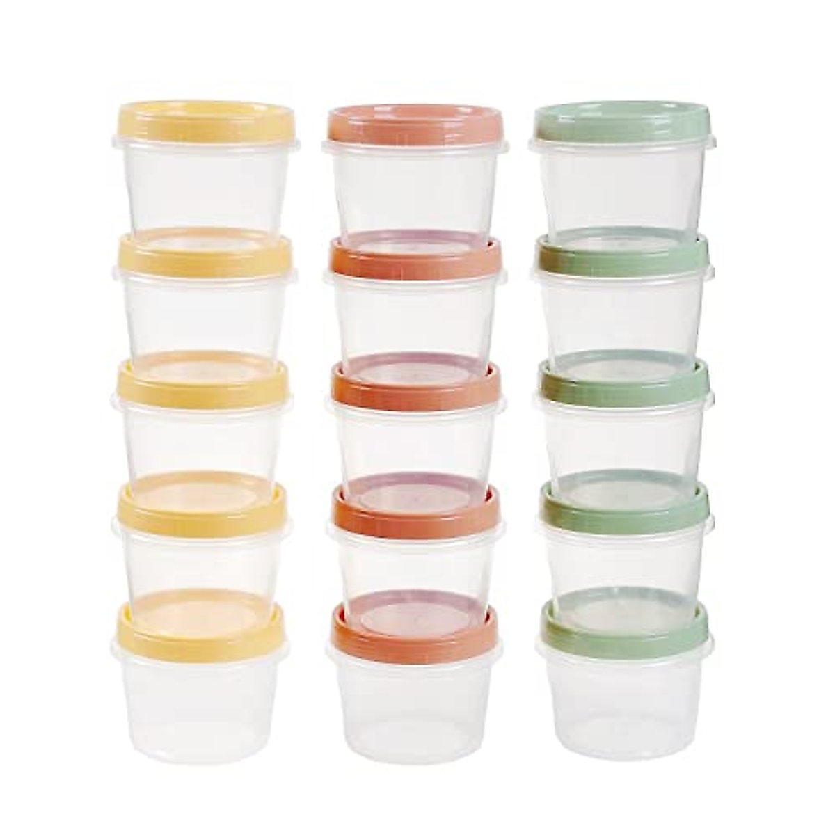 Twist Top Deli Containers 16 Oz, 15 Pack Screw Top Containers for Food Storage with Twist Lock Seal Lid, Stackable Reusable Round Twist Cap Plastic Container for Food Soup, Yellow/Green/Red Ocher