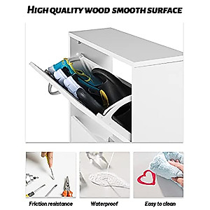 HOPUBUY Shoe Cabinet for Entryway, White Narrow Shoe Storage Cabinet Flip Down Shoe Rack Wood 3 Tier Shoe Organizer for Home and Apartment