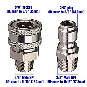 Tool Daily Pressure Washer Adapter Set, Quick Connect Kit, 3/8’’ Male Thread Fitting, 5000 PSI