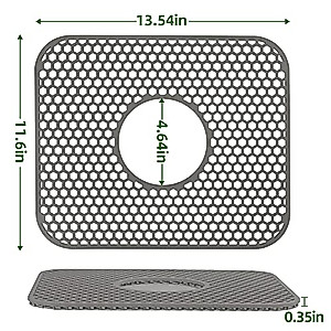 SPOLLSES Silicone Sink Mats, 2 PCS Kitchen Sink Protector Grid Accessory, 13.54 ''x 11.6 '' Sink Mat for Bottom of Farmhouse Stainless Steel Sink, Non-Slip Heat Resistant, Center Drain