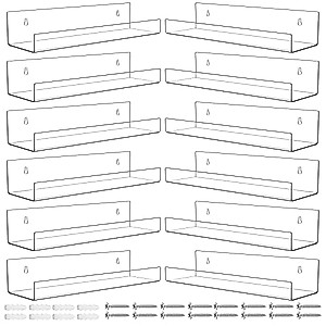 12 Pieces Clear Acrylic Floating Shelves 15 Inch Acrylic Invisible Kids Floating Bookshelf Picture Ledge Display Wall Mounted Shelves Organizer for Living Room, Office, Bedroom, Bathroom, Kitchen