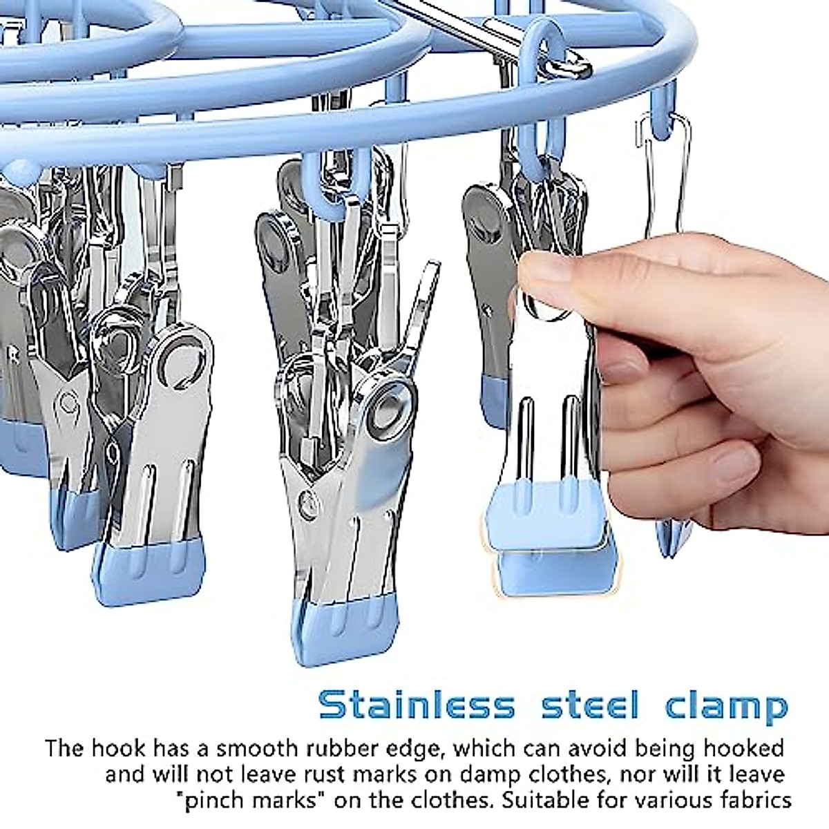 Cayxenful Clothes Drying Rack Stainless, 360° Rotating Steel Laundry Drying Rack Whit 24 Clips, Foldable Drying Rack, Drip Drying Hanger for Socks, Bras, Lingerie, Clothes
