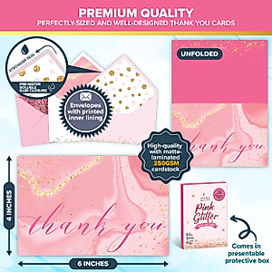 Decorably Thank You Cards with Envelopes & Stickers, Glittery Cards - 24 Pack Thank You Cards Pink Thank You Cards with Envelopes Pink, Blank Inside Pink Thank You Notes, 6x4in Thank You Notes Pink