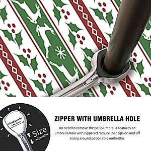 Christmas Pattern round outdoor tablecloth,Round Tablecloth with Umbrella Hole and Zipper for Patio Garden,Waterproof Spill-Proof,for umbrella table Patio Garden(52" Round,Dark Green Burgundy White)