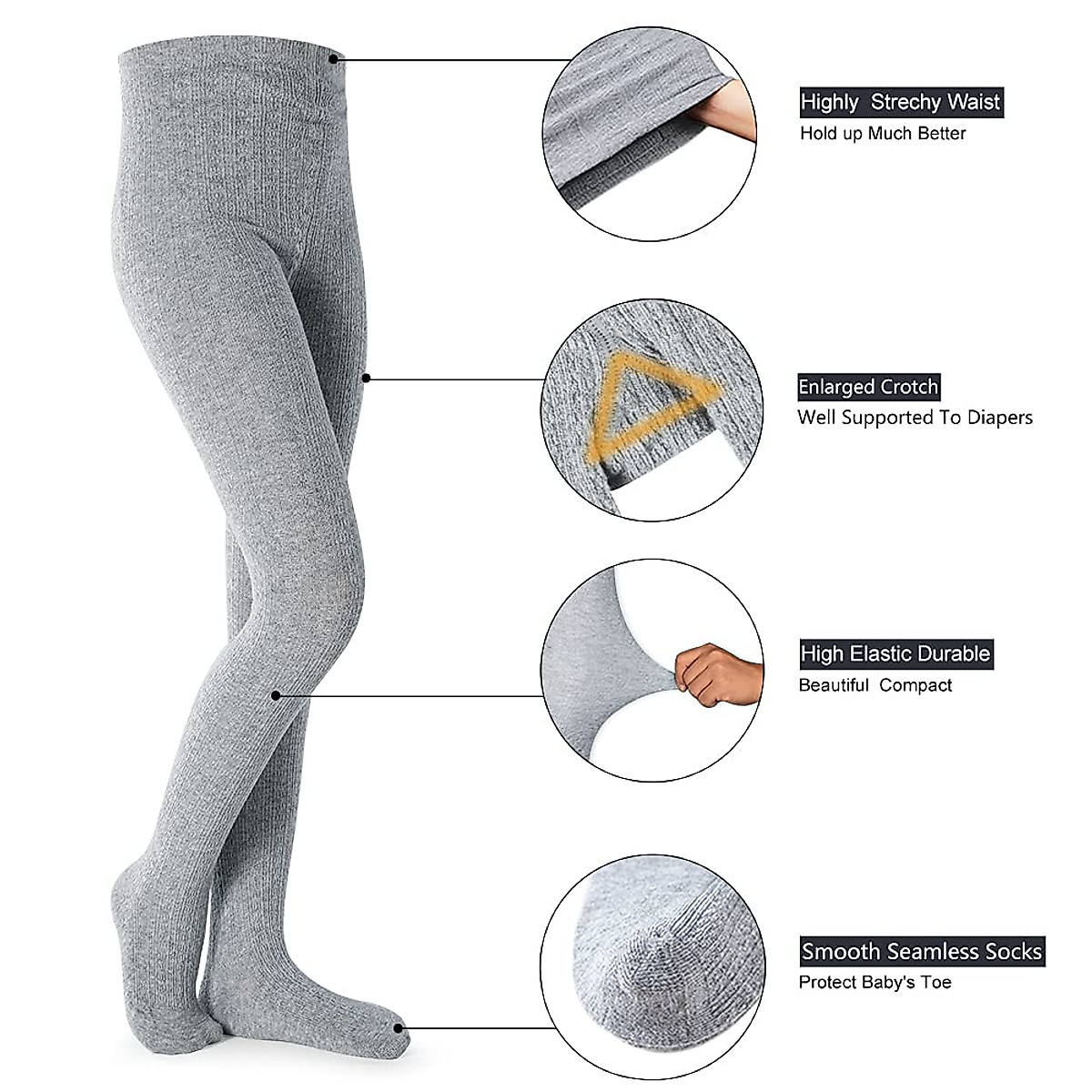 Petrass Girls Tights Toddler Cable Knit Cotton Footed Seamless Dance Ballet Baby Girls' Leggings 3 Pack Black/Ivory/Grey 7-8Y