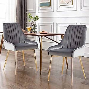 ANOUR Dining Chairs Set of 2, Modern Velvet Living Room Chairs, Kitchen Chairs with Gold Metal Legs, Upholstered Armless Chair for Kitchen Bedroom Vanity(Grey,2 Pack)