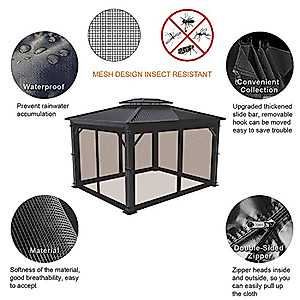 SunCula Replacement Universal Gazebo Netting 4 Panels with Zipper for Garden Patio Yard, ONLY Netting(10'x10', Black)