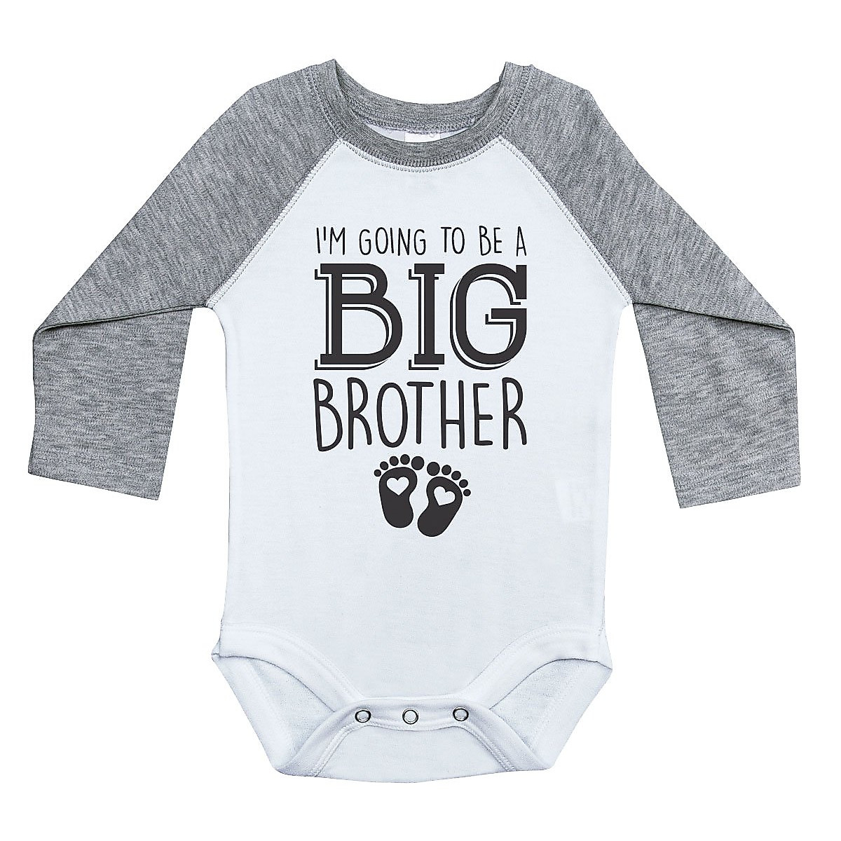 Custom Big Brother Long Sleeve Raglan Onesie/I'm Going to BE A Big Brother (Custom Date) / Boys (6-12M, Heather & White)