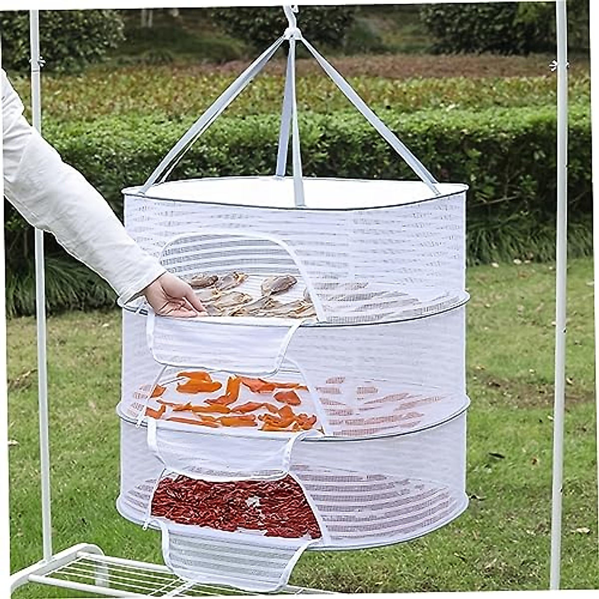 CurcKua Herb Drying Rack Herb Dryer Net 3 Layers Collapsible Mesh Hanging Clothes Drying Racks with Zip Windproof Hook 94x60x40cm Breathable Drying Rack