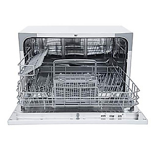 SPT SD-2213W ENERGY STAR Compact Countertop Dishwasher - Portable Dishwasher with Stainless Steel Interior and 6 Place Settings Rack Silverware Basket for Apartment Office And Home Kitchen, White