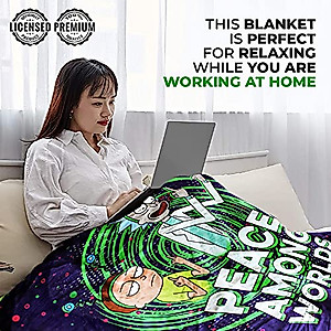 JUST FUNKY Rick and Morty Peace Among Worlds Blanket 45 x 60 inches | Rick and Morty Giving Greetings Bed and Sofa Blanket | Home Deco | Anime Blanket | Collective