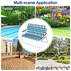 Giantex Folding Beach Camping Chair - Webbing Chair with Armrest, Foot Pad, Metal Frame, 661 Lbs Capacity, Outdoor Portable Lounge Chair for Patio, Poolside, Fishing, Yard, Lawn Chair (2 Person, Blue)