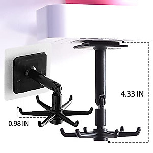 SIXGOD 2Pcs 360°Rotating Folding Hook Multi-Purpose 180 Degrees Vertical Flip Hook Waterproof Self-Adhesive Folding Hook for Bathroom, Kitchen and Home（Black）