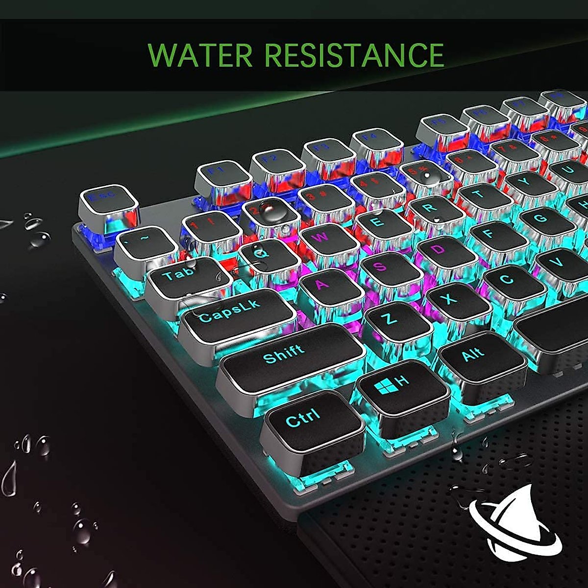 Fiodio Mechanical Gaming Keyboard, LED Rainbow Gaming Backlit, 104 Anti-ghosting Keys, Quick-Response Black Switches, Multimedia Control for PC and Desktop Computer, with Removable Hand Rest