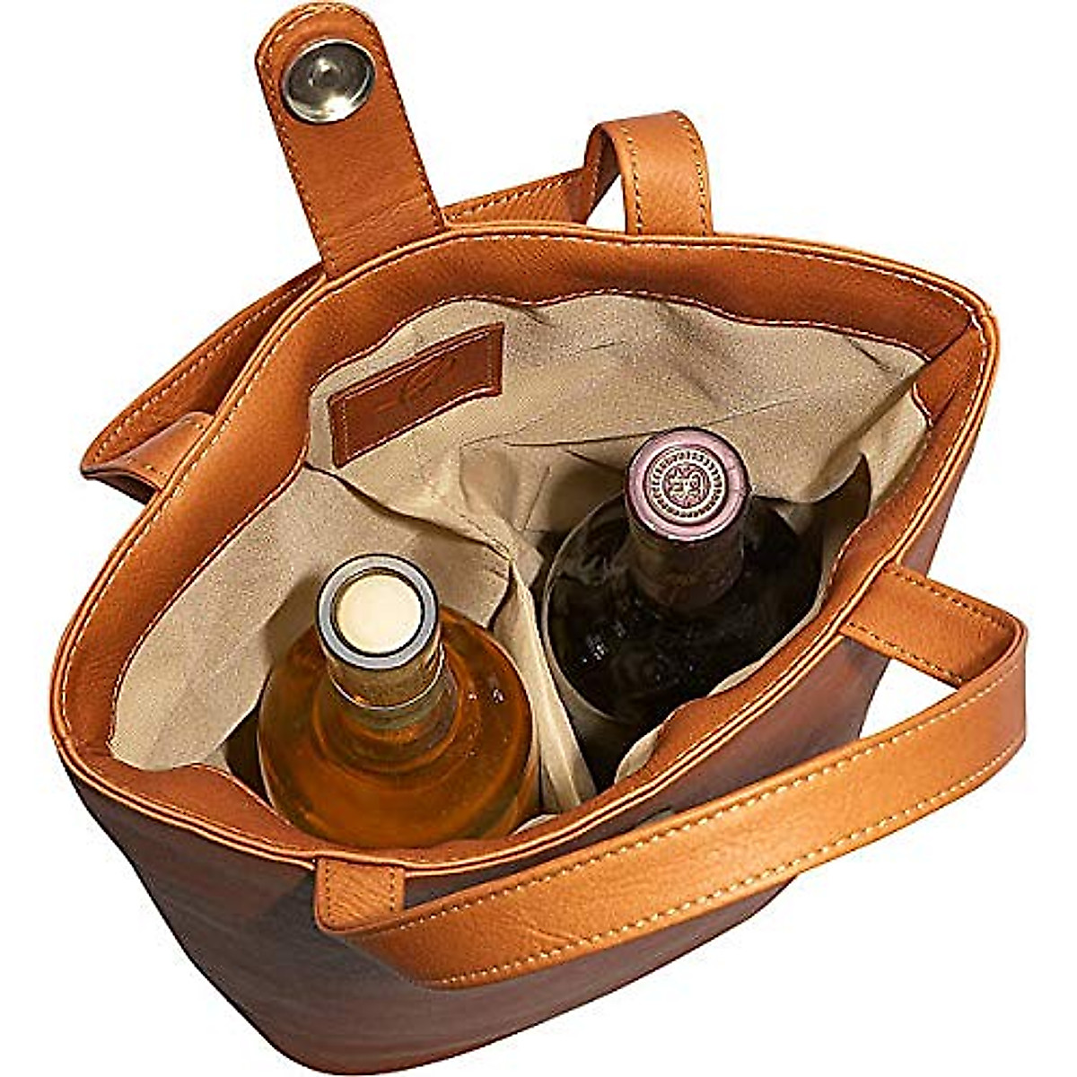 Piel Leather Doulbe Wine Tote, Saddle, One Size