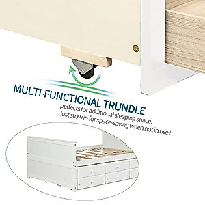 OUYESSIR Full Captains Bed with Trundle and Storage Drawers, Full Trundle Bed with 3 Storage Drawers, Full Day Bed with Trundle Bed, Solid Wood Full Size Captains Bed for Kids Teens and Adults (White)