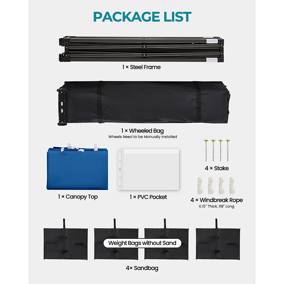 Eesdom 10in x 15in Canopy Tent with Roller Bag, Easy Up Pop Up Tent, 300D Silver-Coating Outdoor Shelter, 4 Stakes & 4Sandbags & 4 Ropes, Blue