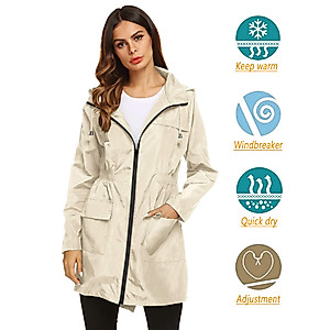 LOMON Womens Lightweight Raincoat Hooded Waterproof Active Outdoor Quick Dry Rain Jacket Beige M