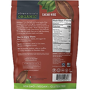 Viva Naturals Organic Cacao Nibs, 2 Lb - Certified Keto and Vegan Superfood, Perfect for Gluten Free Baking and Smoothie Topper, Premium Criollo Beans, Non-GMO