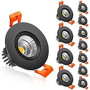 inShareplus 2 Inch LED Downlight, 3W Recessed Lighting 220LM COB Dimmable, 3000K Warm White, CRI80, Black Trim, LED Ceiling Lights with LED Driver, 12 Pack