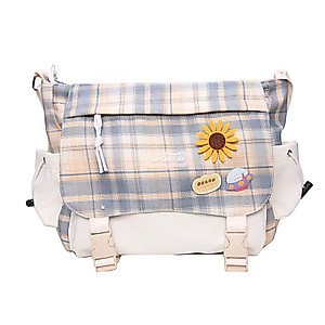 Kawaii Backpack Japanese School Bag Aesthetic Cute Plaided Bags Harajuku Tote Ita Bag Crossbody Girls Kawaii Stationary (Yellow, One Size)