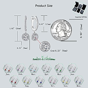 Romieka Earrings Round Birthstone Dangle Earrings 925 Sterling Silver with 14K White Gold Plated Cut June Birthstone Alexandrite Fine Jewelry For Women/Girls Gifts For Her