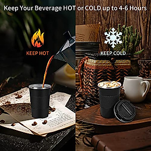 Coffee Travel Mug Spill Proof Leak Proof 14oz,Insulated Coffee Mug with Lid,Best Coffee to Go Cups Reusable,Small Coffee Thermos No Handle for Men and Women for Hot & Cold Drinks