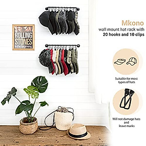 Mkono Hat Rack for Wall Baseball Cap Organizer Hanger with 20 Hooks Modern Metal Hat Holder Wall-Mounted Caps Display for Closet Door Bedroom Entryroom Laundry, Set of 2,Black