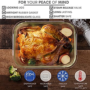 Razab 10 Cups/ 80 Oz 4 Pc (Set of 2) Glass Food Storage Containers with Airtight Locking Lids-For Storing & Serving Food. BPA Free & Leak Proof - Microwave, Dishwasher, Fridge, Freezer and Oven Safe