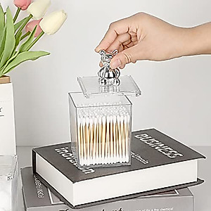 Hipiwe Acrylic Qtip Holder with Bear Lid - Clear Cotton Swab Holder Bathroom Organizer Containers Q-tip Dispenser Apothecary plastic Jar for Cotton Ball, Cotton Rounds, Cotton Pads