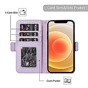 Amnirk iPhone 13 Wallet Case, PU Leather Flip Folio Case [Hand Strap] [3-Slots] Card Holders Pocket for iPhone 13 (Light Purple)