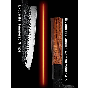 9 Inch Kiritsuke Japanese Chef Knife, Ultra-Sharp Carbon Stainless Steel Professional Cooking Kitchen Knife | Meat Slicing, Vegetable and Sushi Knife