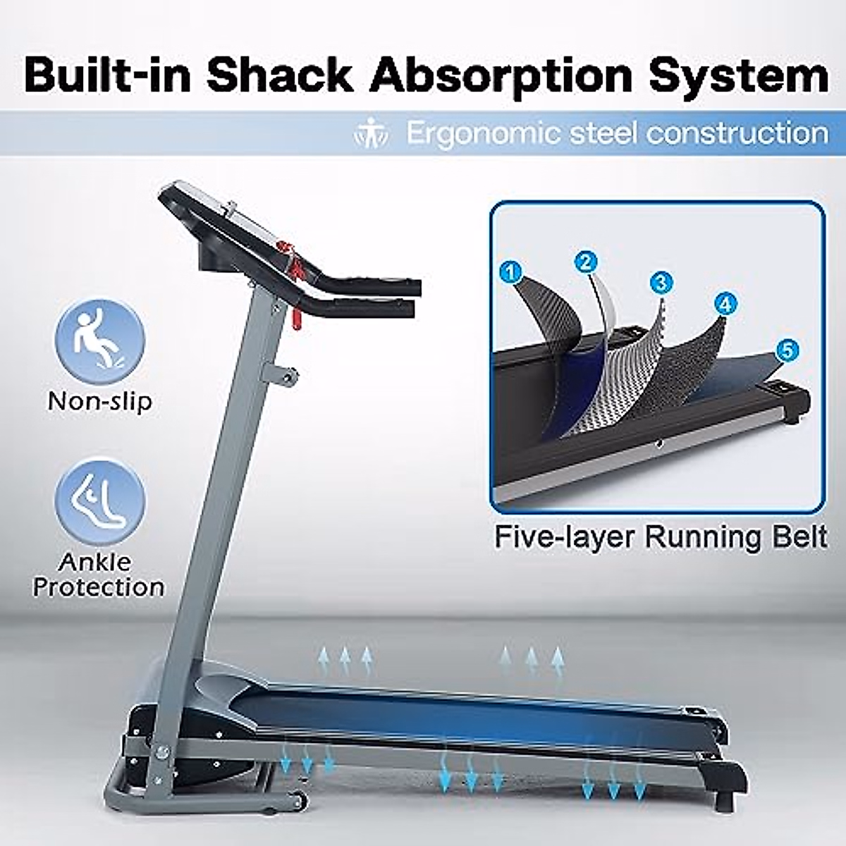 HomJoones Home Foldable Treadmill with Incline, Folding for Workout, Electric Walking Machine 15 Preset or Adjustable Programs 250 LB Capacity MP3 Black, 48/''*24/''*48/''