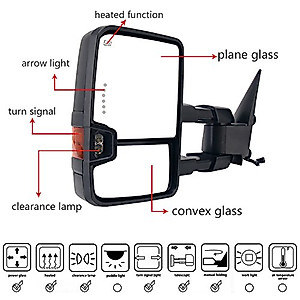 Perfit Zone Towing Mirror Replacement Fit For 1999-2002 Silverado Sierra 1500 2500 3500,Power Heated With Turn Signal, LED Arrow, Clearance Light(PAIR SET)