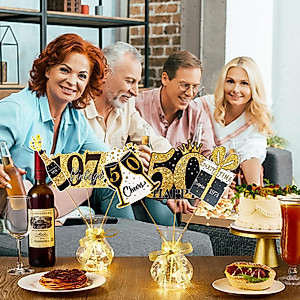 Yeaqee 31 Pcs Sets 50th 60th 70th Birthday Party Decorations Birthday Table Centerpiece Black and Gold Centerpieces for Tables Birthday Sticks Table Toppers with LED Lights Plastic Jar Ribbon(50th)