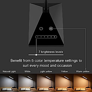 VICFUN LED Desk Lamp, 5 Color Modes with 7 Levels of Brightness, Eye-Caring Dimmable Table Lamp Office Lamp with USB Charging Port, Touch Control Sensitive Dimmable 12W Black