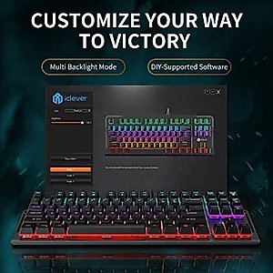 iClever Wired Mechanical Gaming Keyboard, TKL, Ultra Compact, Metal Build with Red Switch, Led Backlit, Programmable Marco, Spill Resistant for Computer PC, Desktop, Laptop and Windows 7,8,10,11