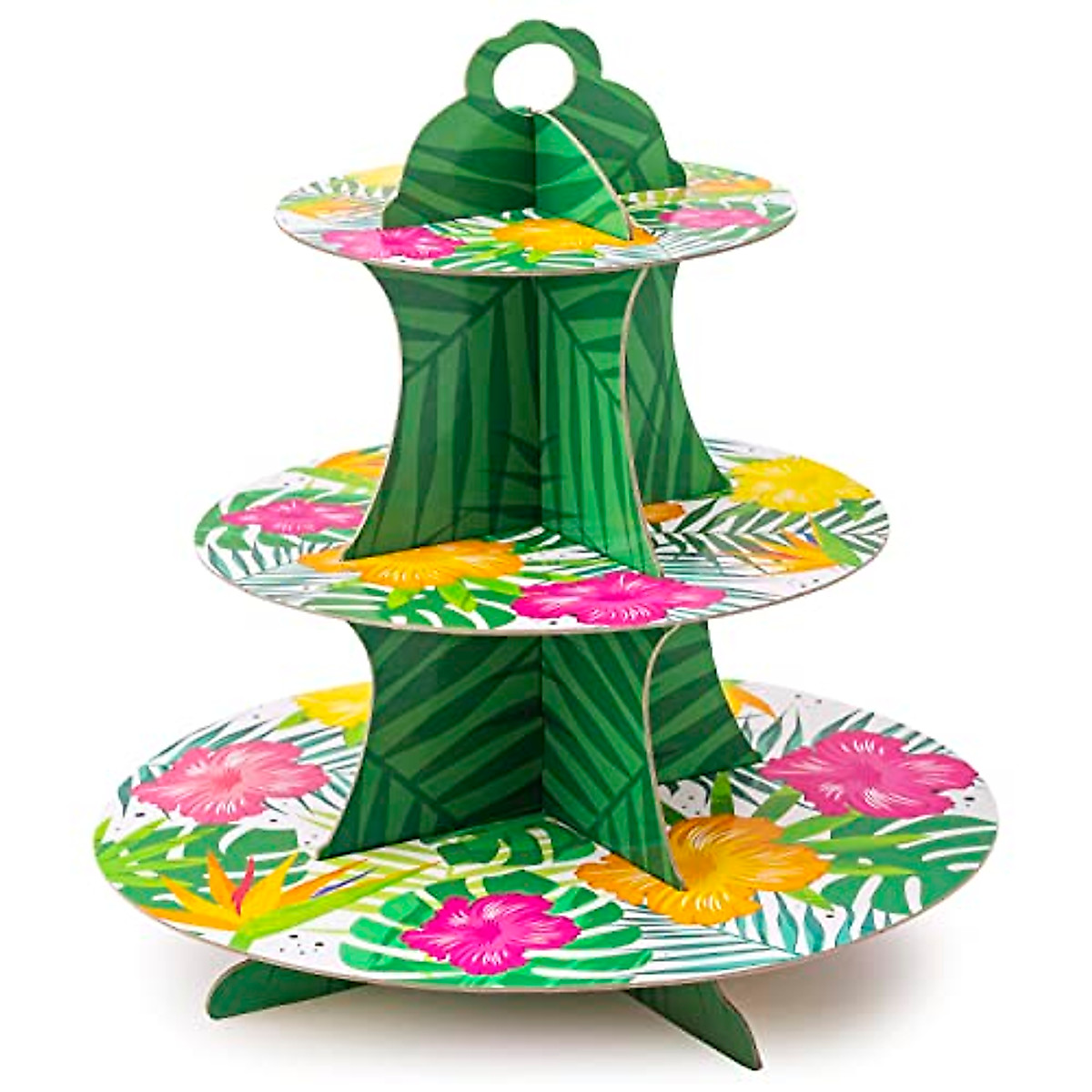 Royal Bluebonnet Tropical Cupcake Stand, 3 Tier Cupcake Stand, Hawaiian Cupcake Stand for Tropical Party Decorations, Cardboard Cupcake Stand for Birthday Party, Luau Cupcake Stand, Cup Cake Stand