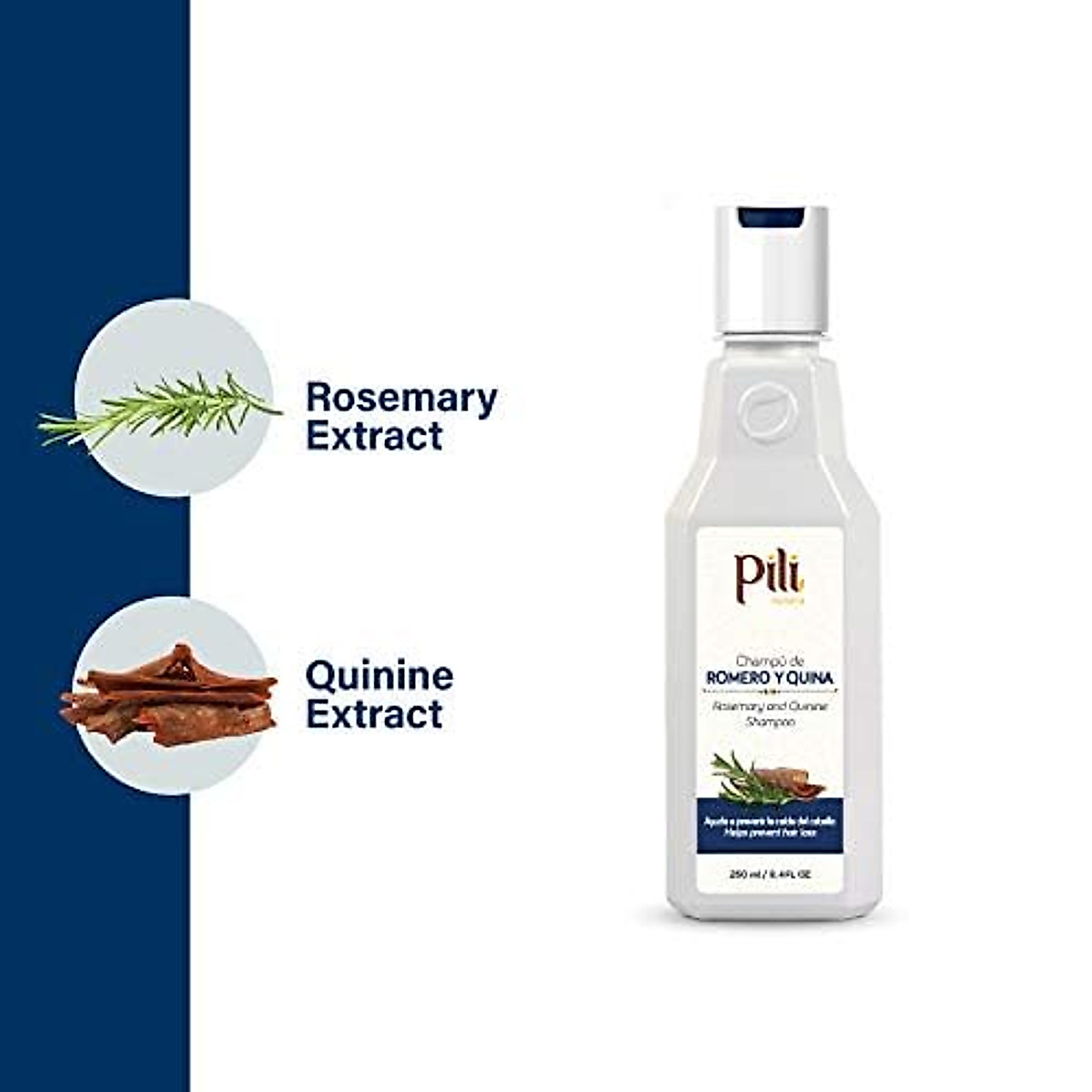 Pili Natural Rosemary and Quinine Shampoo - Strengthens Hair Follicles, Promotes Scalp Health & Hair Growth. 8.4 fl. oz.