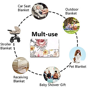 Crib Sheet Jersey Cotton, Floral Baby Blankets, Floral Toddler Blanket for Boys Girls, Dotted Backing, Double Layer, Crib Receiving Blanket, for Nursery/Stroller/Toddler Bed/Carseat, 30 x 40 Inch