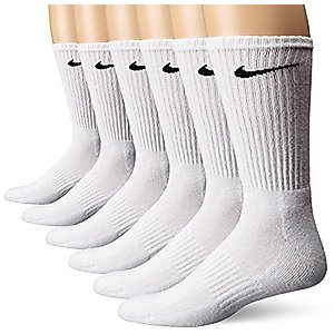 NIKE Unisex Performance Cushion Crew Socks with Band (6 Pairs), White/Black, Small